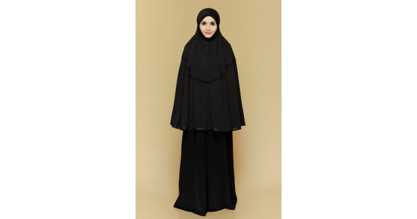 Mini Telekung Mini Zip Hitam (Medium) - UZ/H